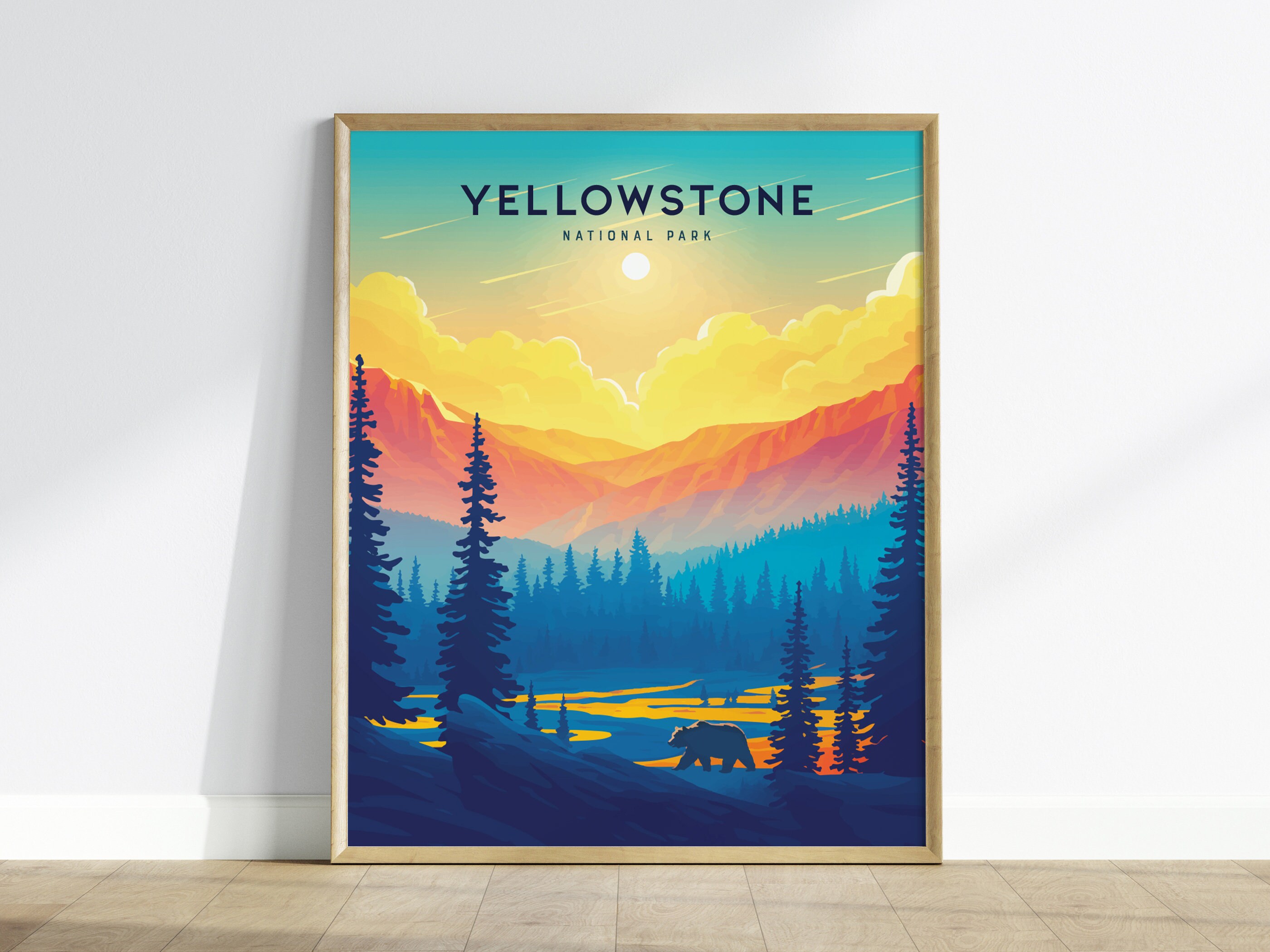 Yellowstone National Parks Framed Travel Print, Yellowstone Poster ...