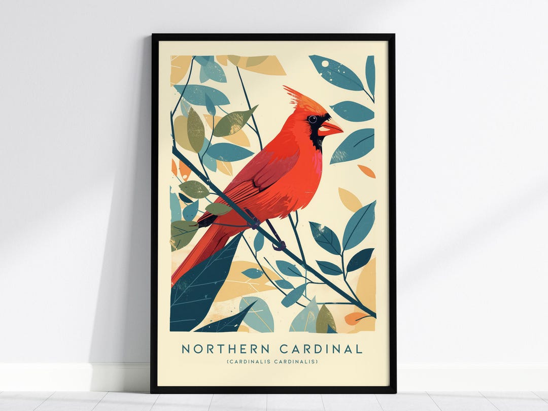 Red Cardinal Modern Art Print: Nature Wildlife Poster - Etsy