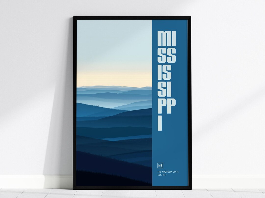 Mississippi, the Magnolia State Poster - Abstract Blue Tones, Available ...