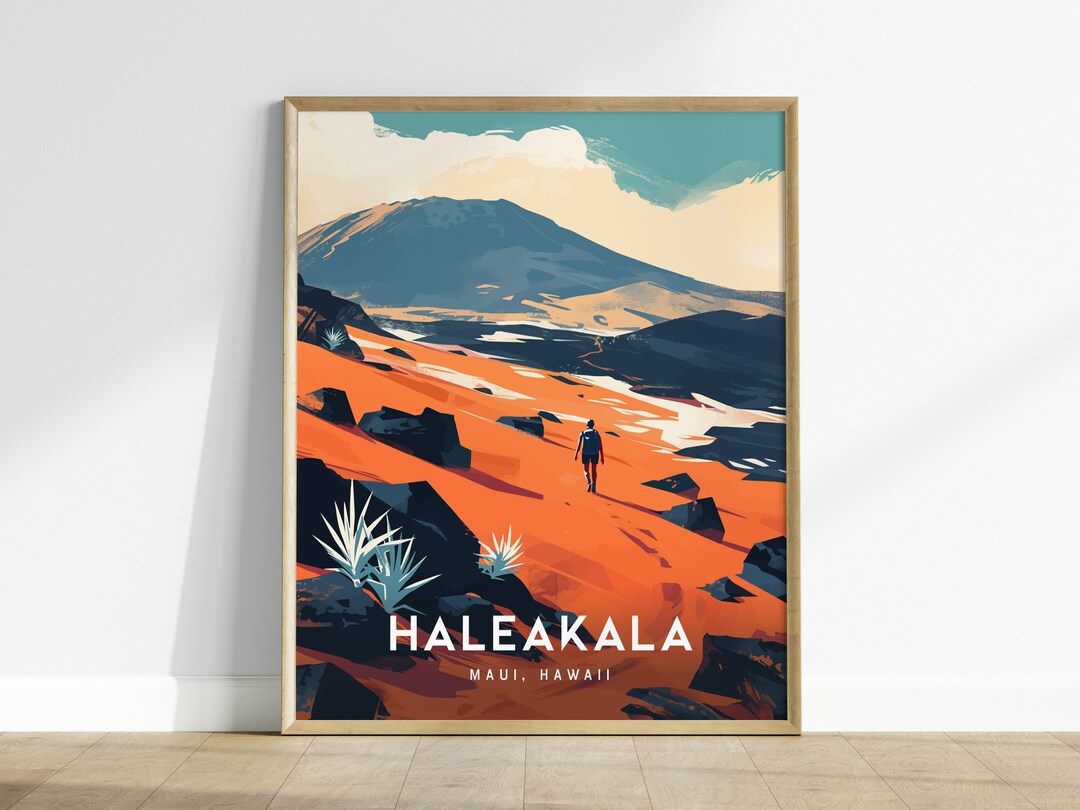 Haleakala National Park, Maui, Hawaii Wall Art Poster Design Travel Print Hiker Backpacker ...