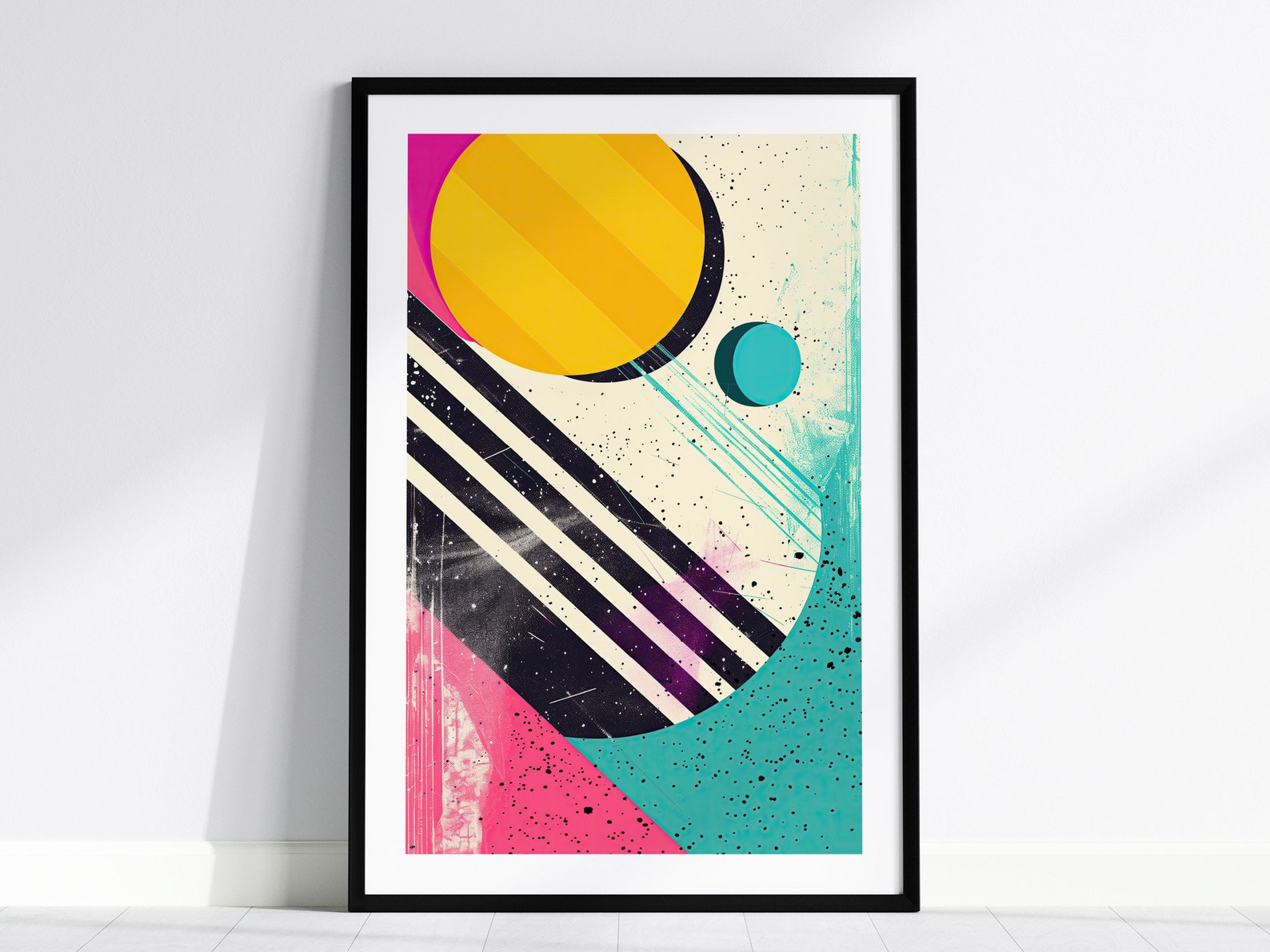 1980s Style Vintage Abstract Shapes 01, Contemporary Art Framed Poster ...