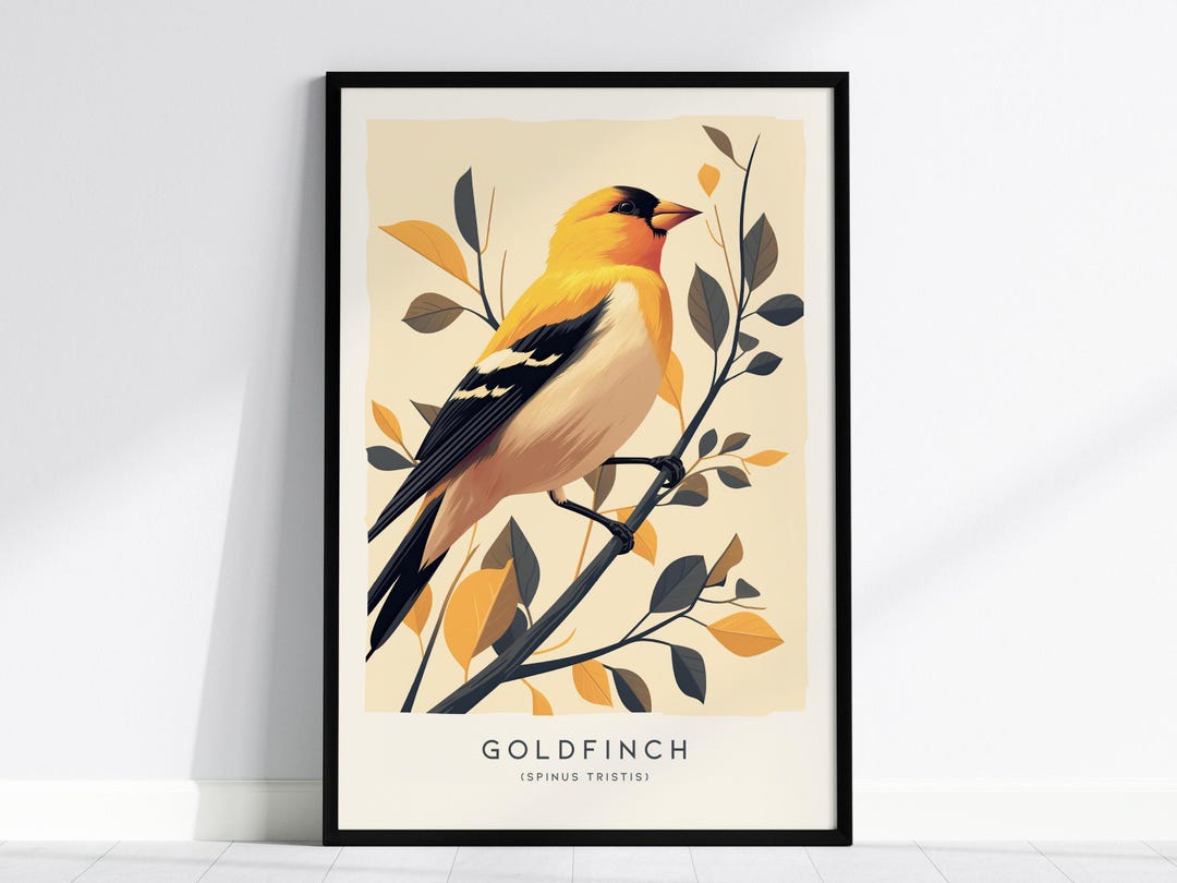 Goldfinch Modern Framed Wall Art, Cottagecore Minimal Nature Gold Bird ...