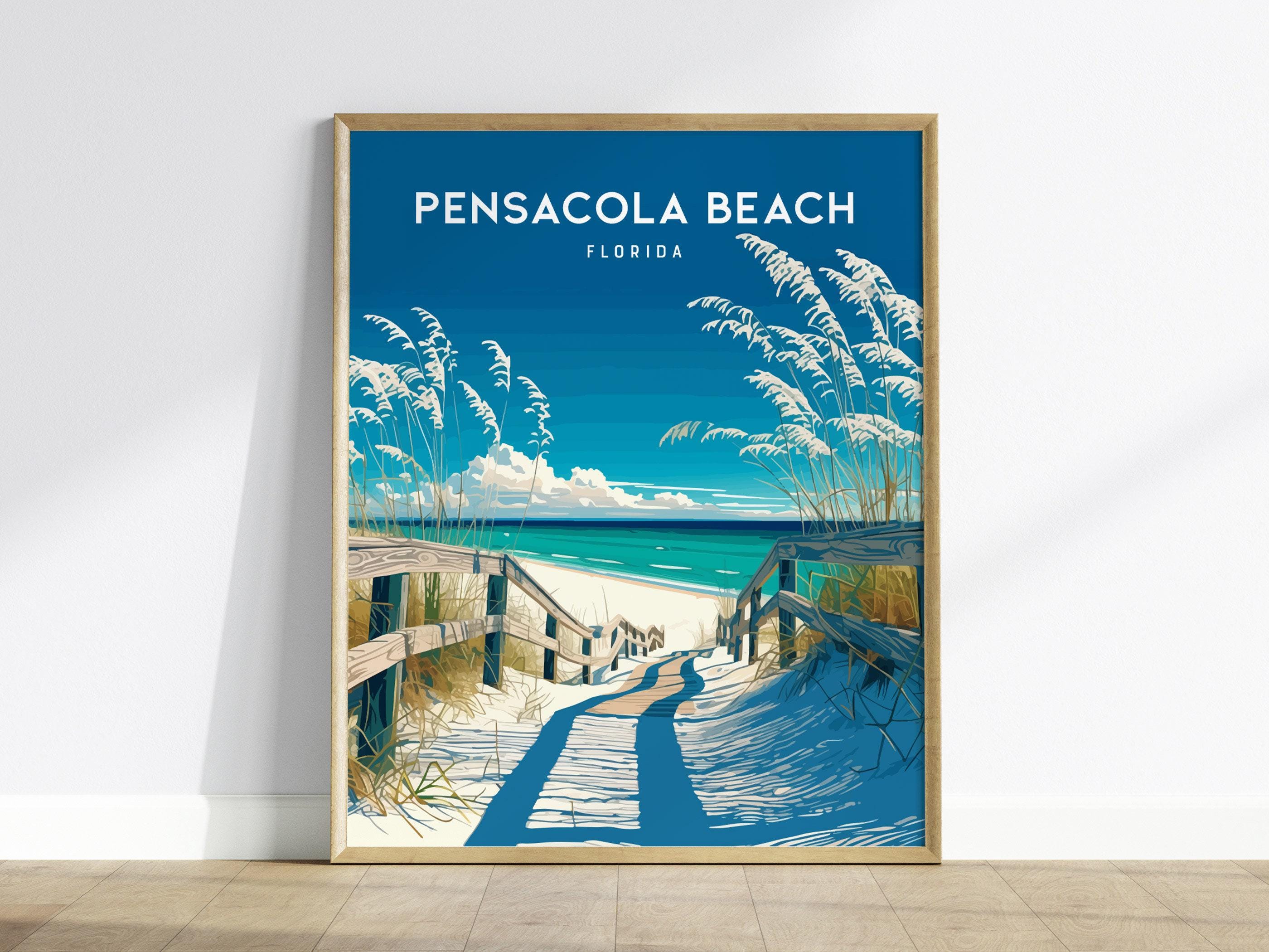 Pensacola Beach Poster: Florida Panhandle Coastal Boardwalk Art Print ...