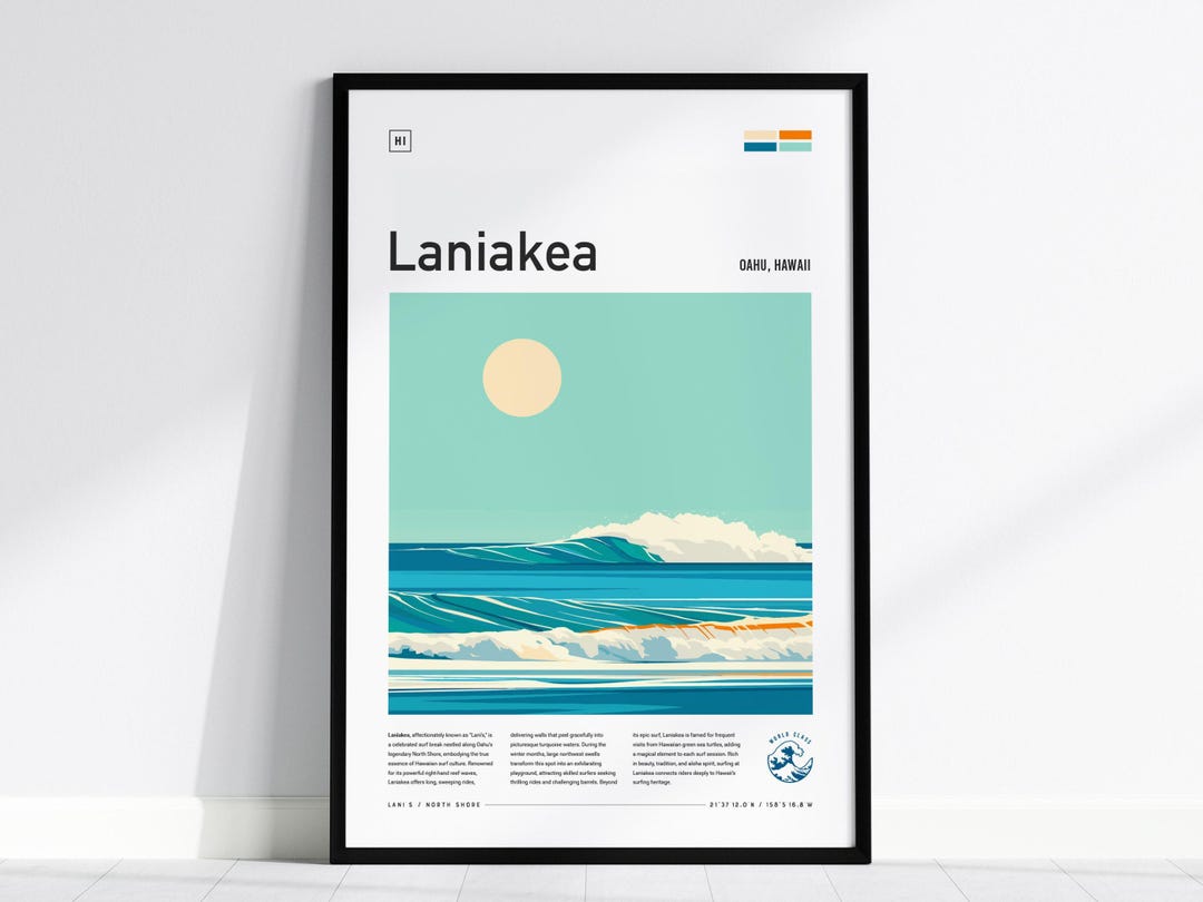 Laniakea Surf Spot Poster: North Shore Hawaii Surfer Wall Art, Framed ...