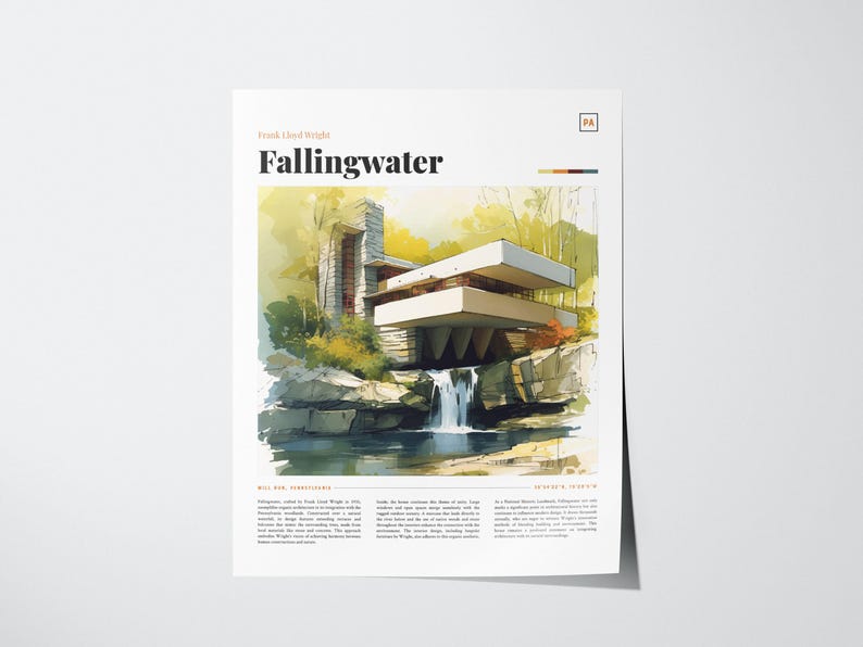 Fallingwater Poster: Frank Lloyd Wright Architecture Print ...