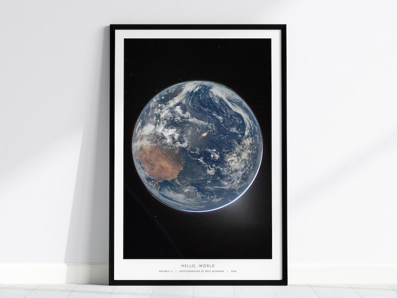 Hello World NASA Poster, Artemis II Earth Photo: Blue Marble Print ...