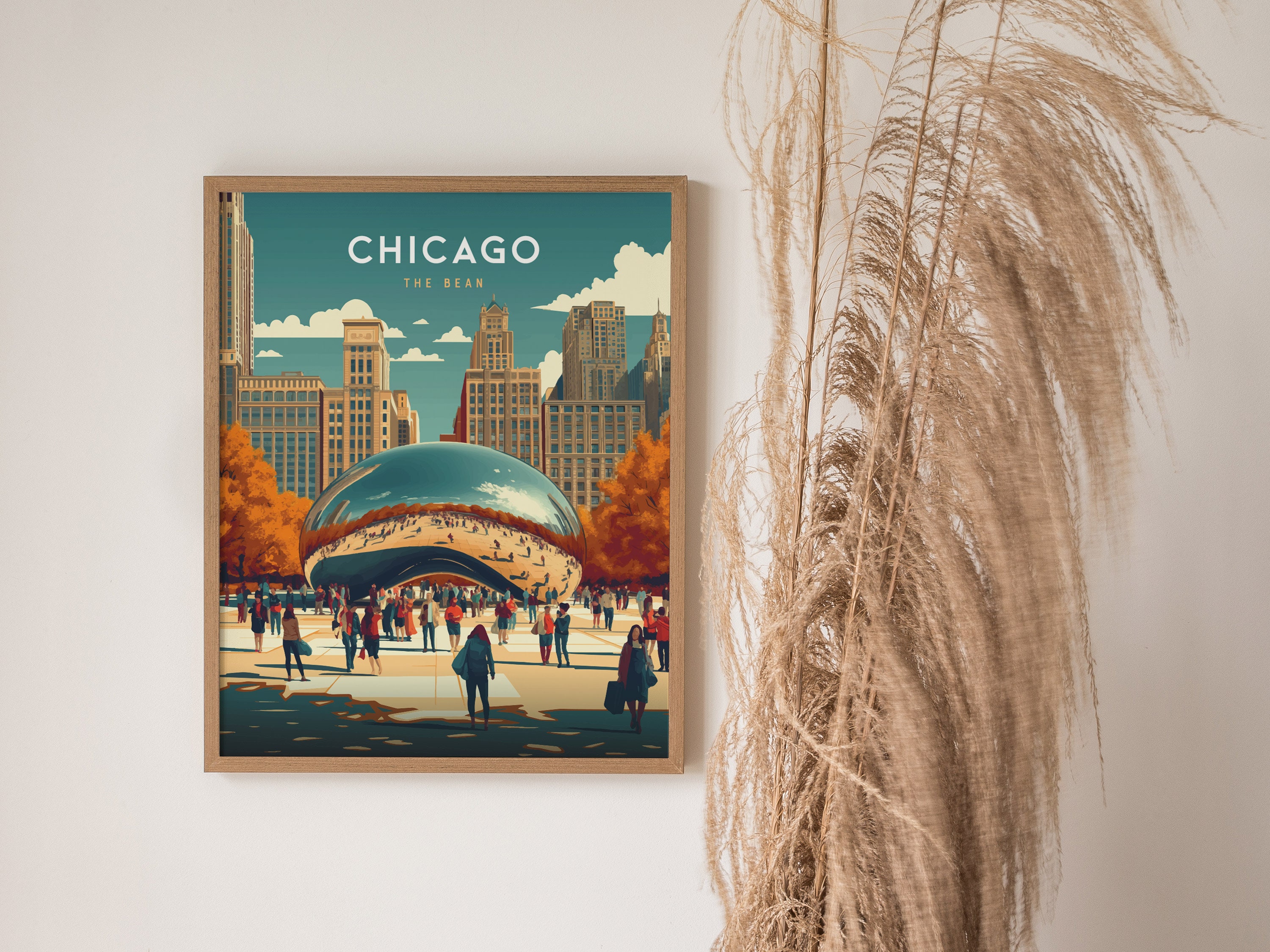 Chicago Travel Poster, Chicago Poster Print, Chicago Bean Wall Art ...