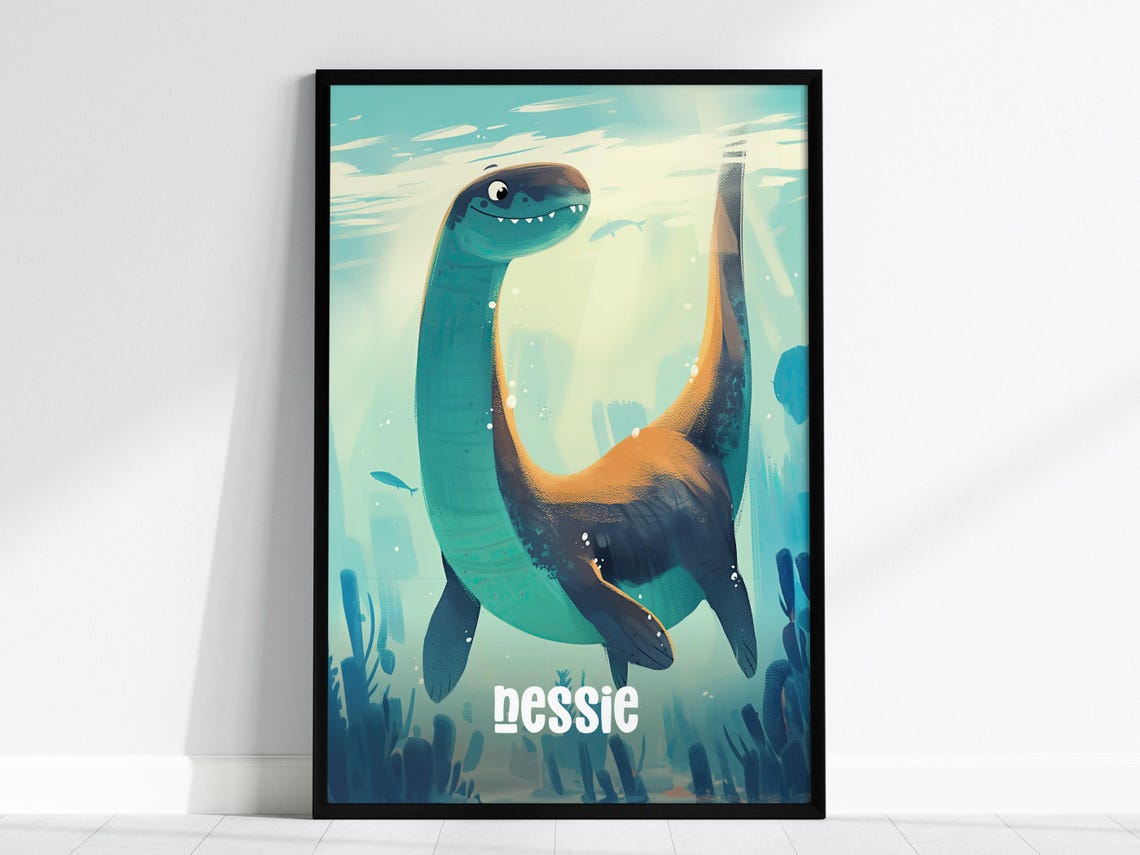 Nessie - Cute Cryptids Series Loch Ness Monster Kids Room Framed Poster ...