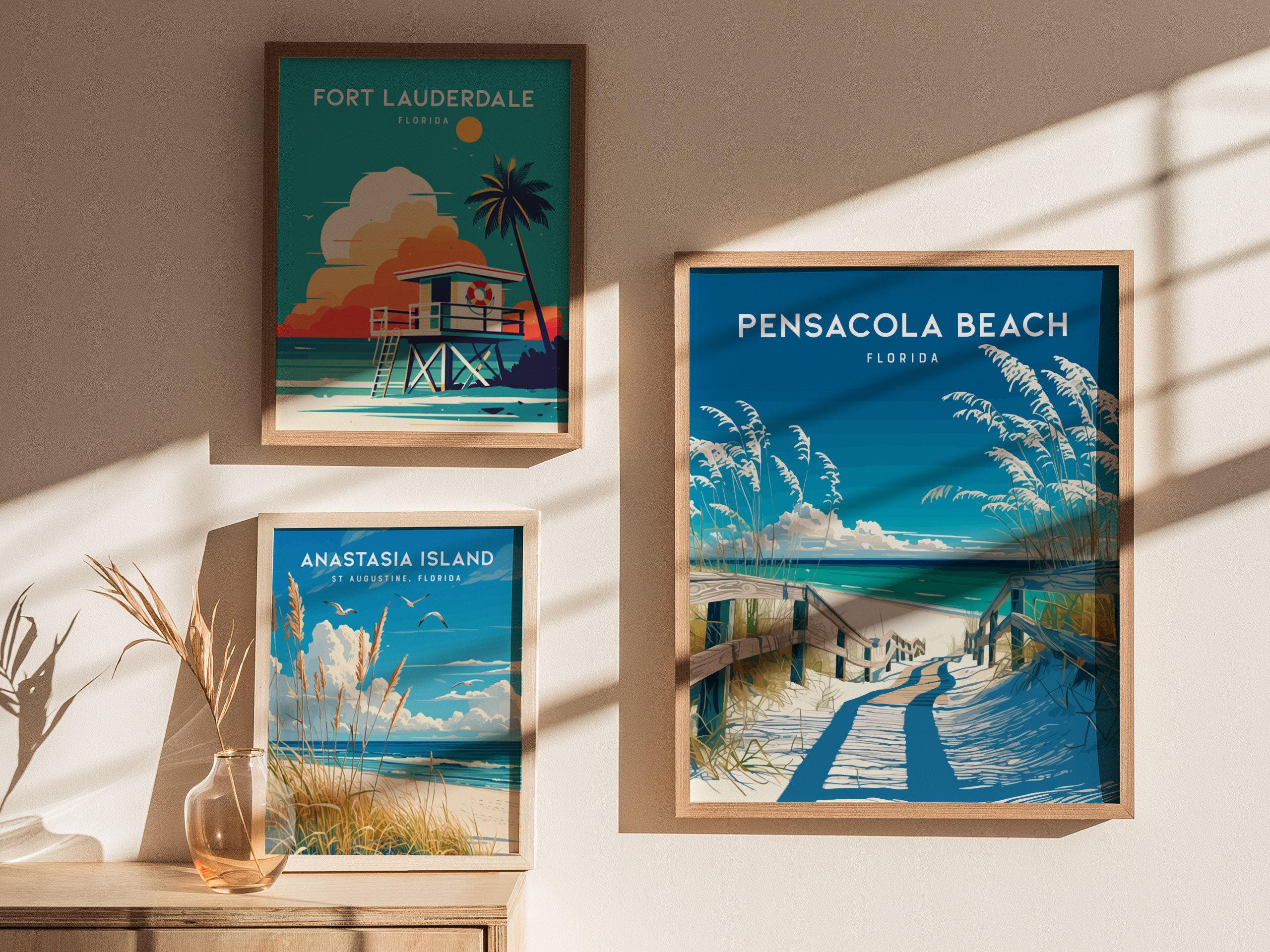 Pensacola Beach Poster: Florida Panhandle Coastal Boardwalk Art Print ...