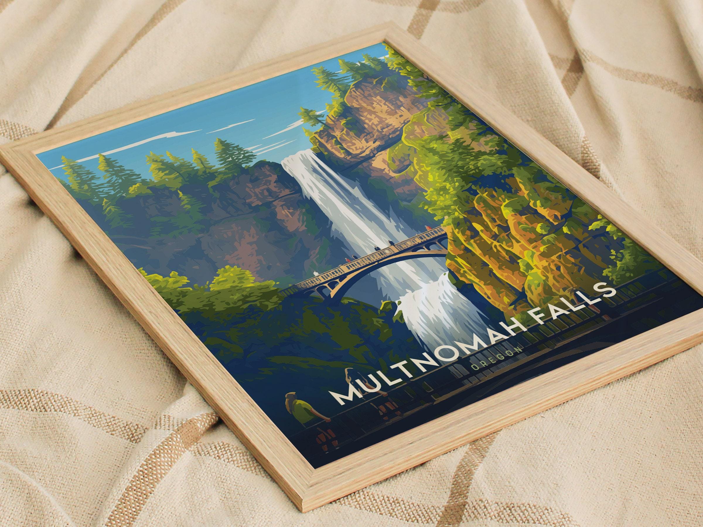 Multnomah Falls Oregon Poster: Pacific Northwest Landscape Art, Framed ...