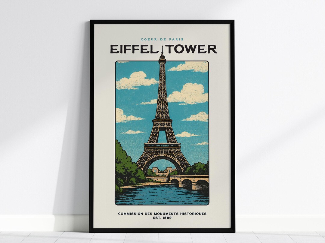 Eiffel Tower Vintage Poster – Paris Block Print Art, Historic France ...