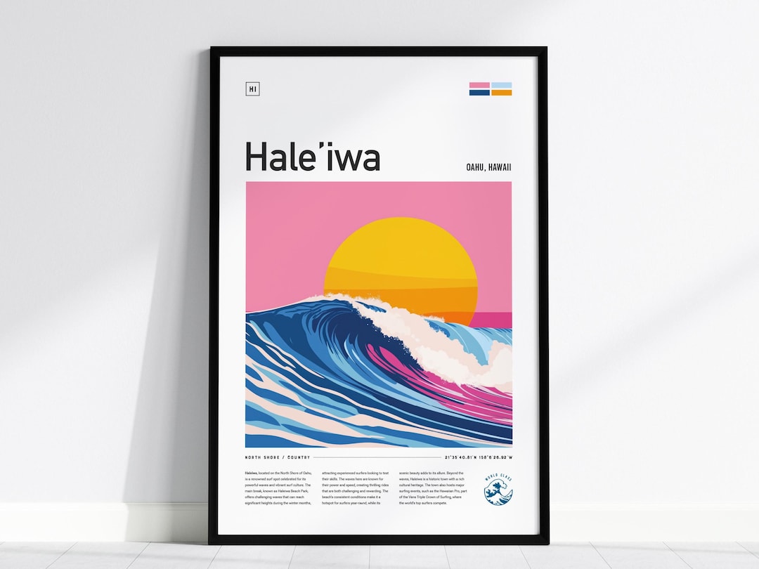 Haleiwa Beach Framed Surf Poster: North Shore Hawaii Wall Art - Etsy