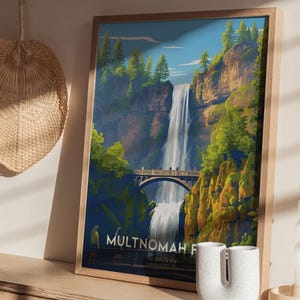 Multnomah Falls Oregon Poster: Pacific Northwest Landscape Art, Framed ...