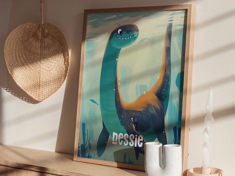 Nessie - Cute Cryptids Series Loch Ness Monster Kids Room Framed Poster ...