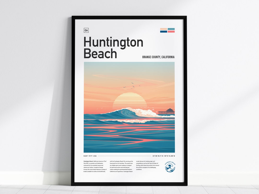 Huntington Beach Surf Spot Framed Poster, Surf City USA Surfer Wall Art ...