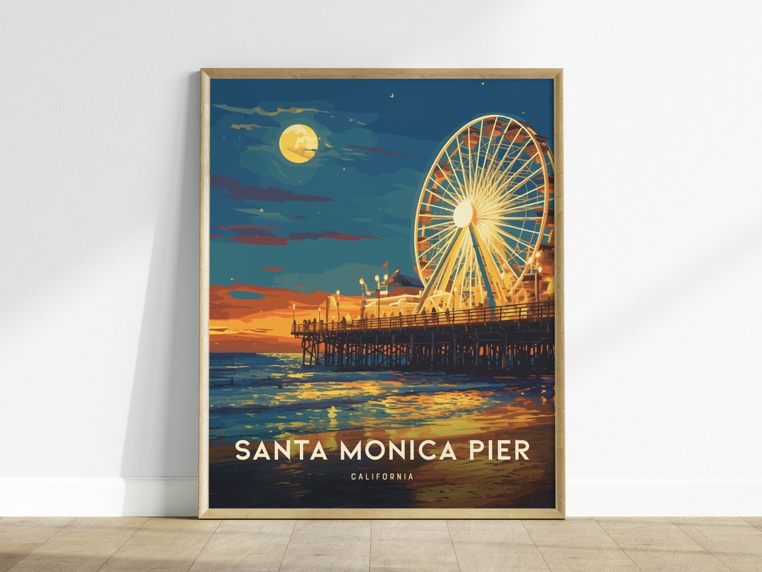 Santa Monica Pier Framed California Travel Print, Santa Monica Pier ...