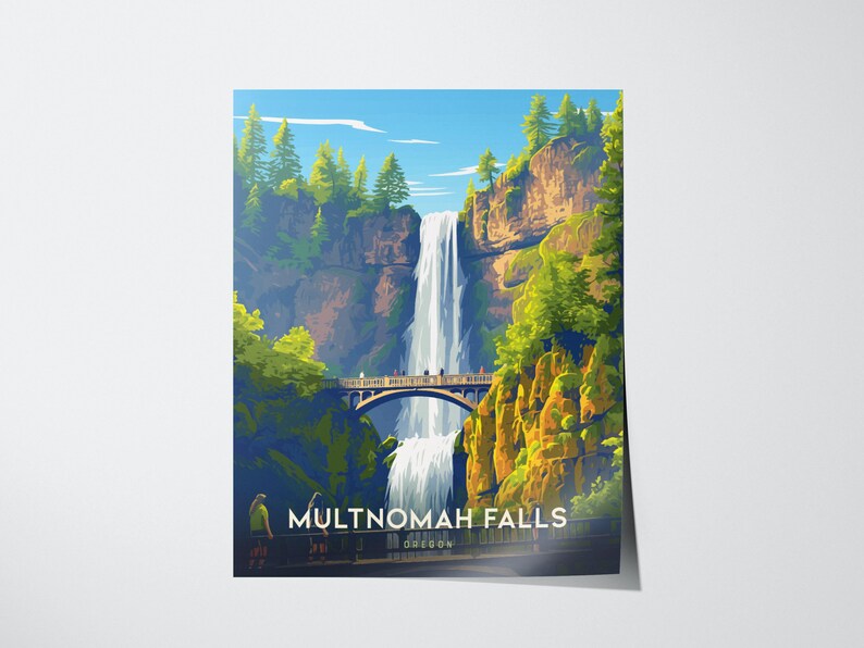 Multnomah Falls Oregon Poster: Pacific Northwest Landscape Art, Framed ...