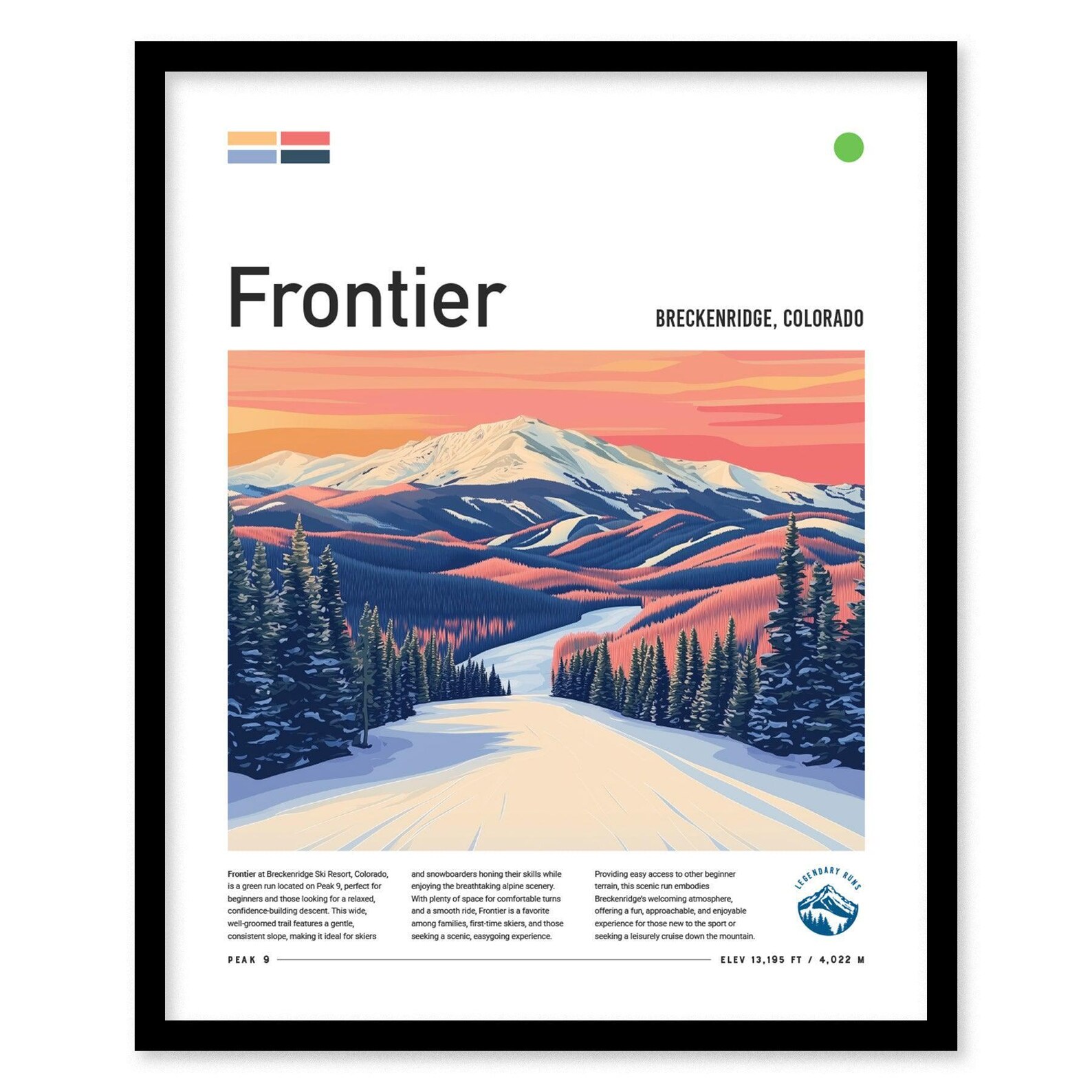 Breckenridge Ski Print: Frontier Sunset Run, Colorado Resort Art - Etsy