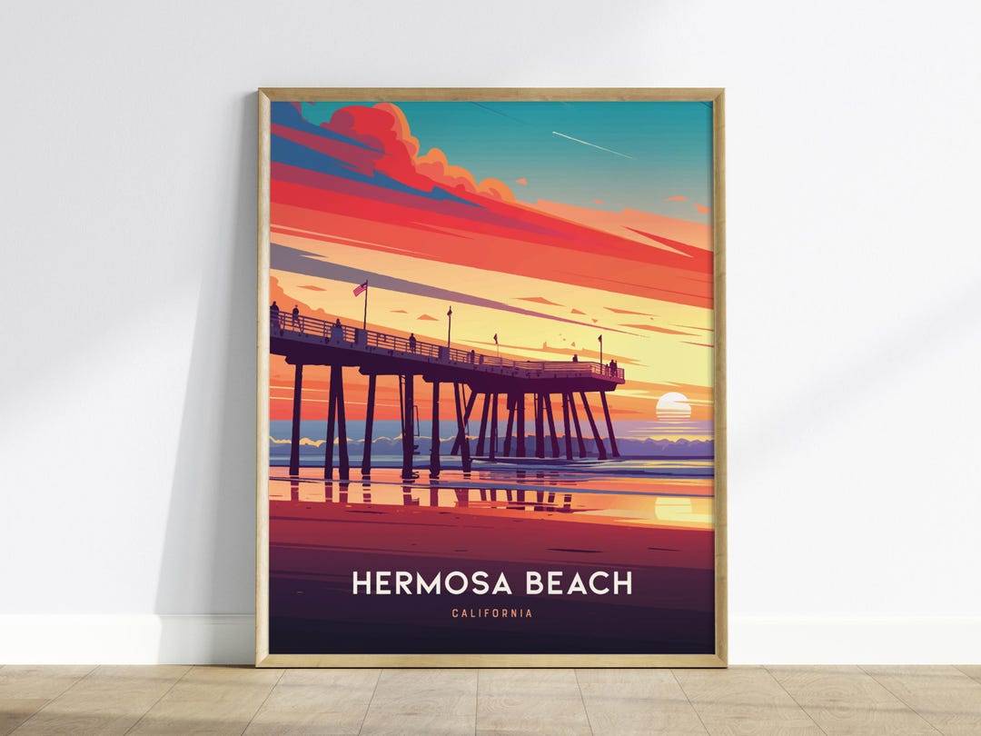 Hermosa Beach Pier Sunset Poster: California Coastal Art - Etsy