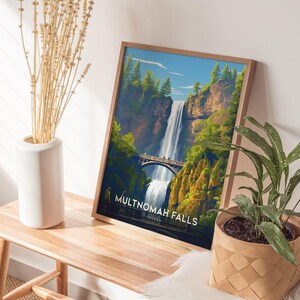 Multnomah Falls Oregon Poster: Pacific Northwest Landscape Art, Framed ...