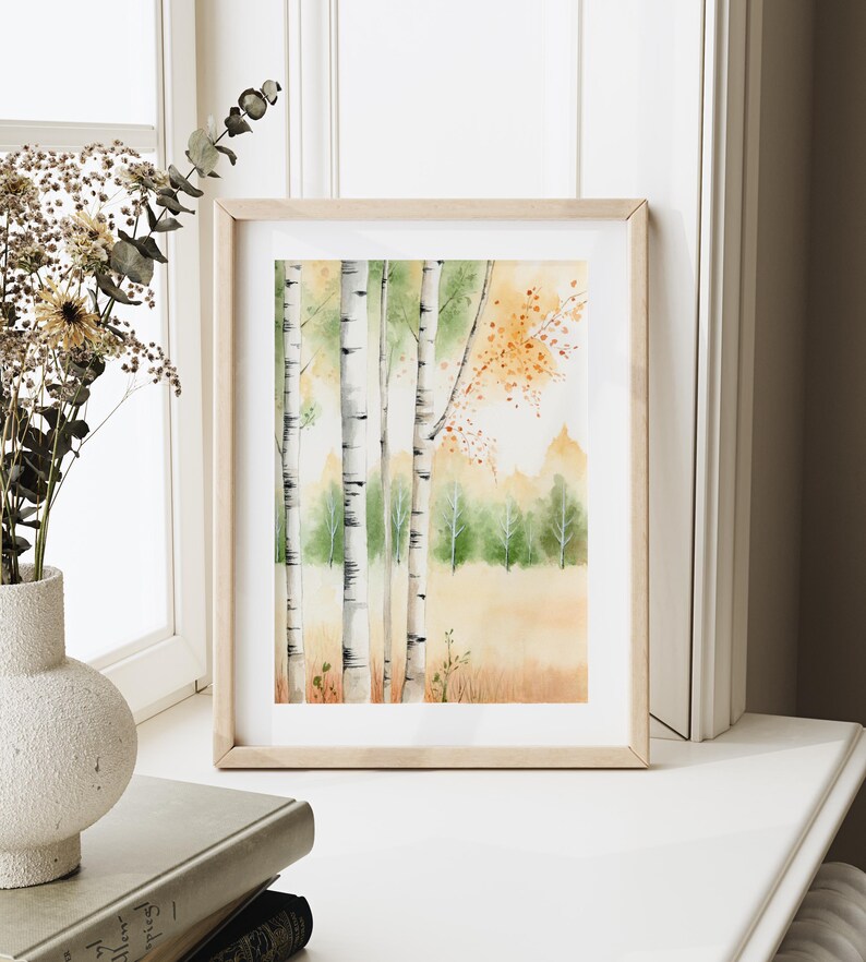 Aspen Trees Watercolor Print, Tree Art Print, Autumn Wall Art Decor ...