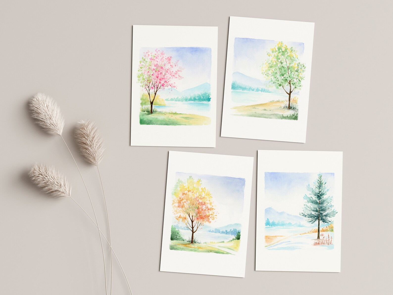 Set of 4 Tree Prints, Four Seasons Art Print, Four Seasons Watercolor ...