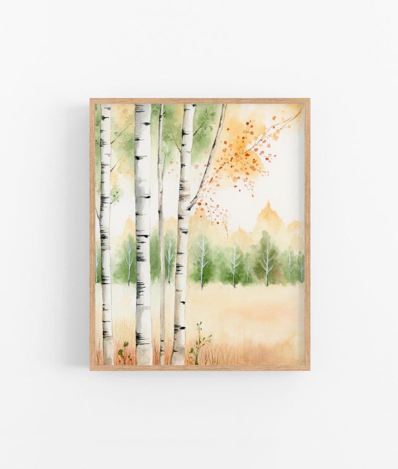 Aspen Trees Watercolor Print, Tree Art Print, Autumn Wall Art Decor ...
