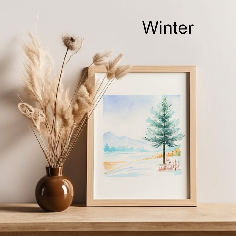 Set of 4 Tree Prints, Four Seasons Art Print, Four Seasons Watercolor ...