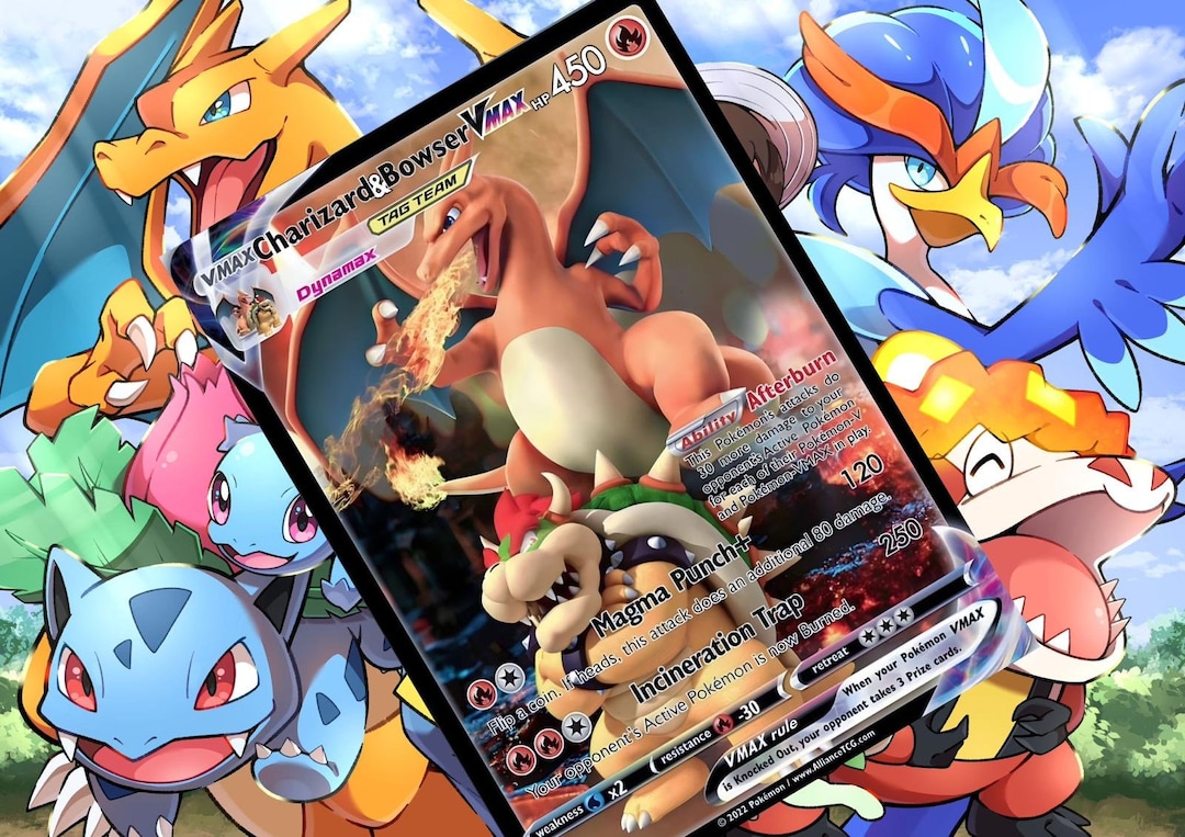 Charizard&bowser Vmax Vstar Pokemon Custom Card Holographic - Etsy