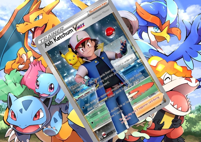 Ash Ketchum Vmax Pokemon Custom Card Holographic - Etsy