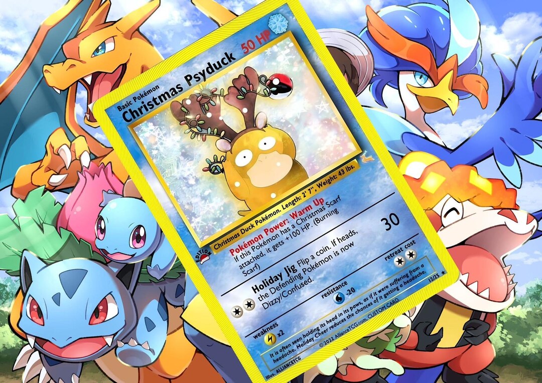 Christmas Psyduck Vmax V Star Pokemon Custom Card Holographic - Etsy