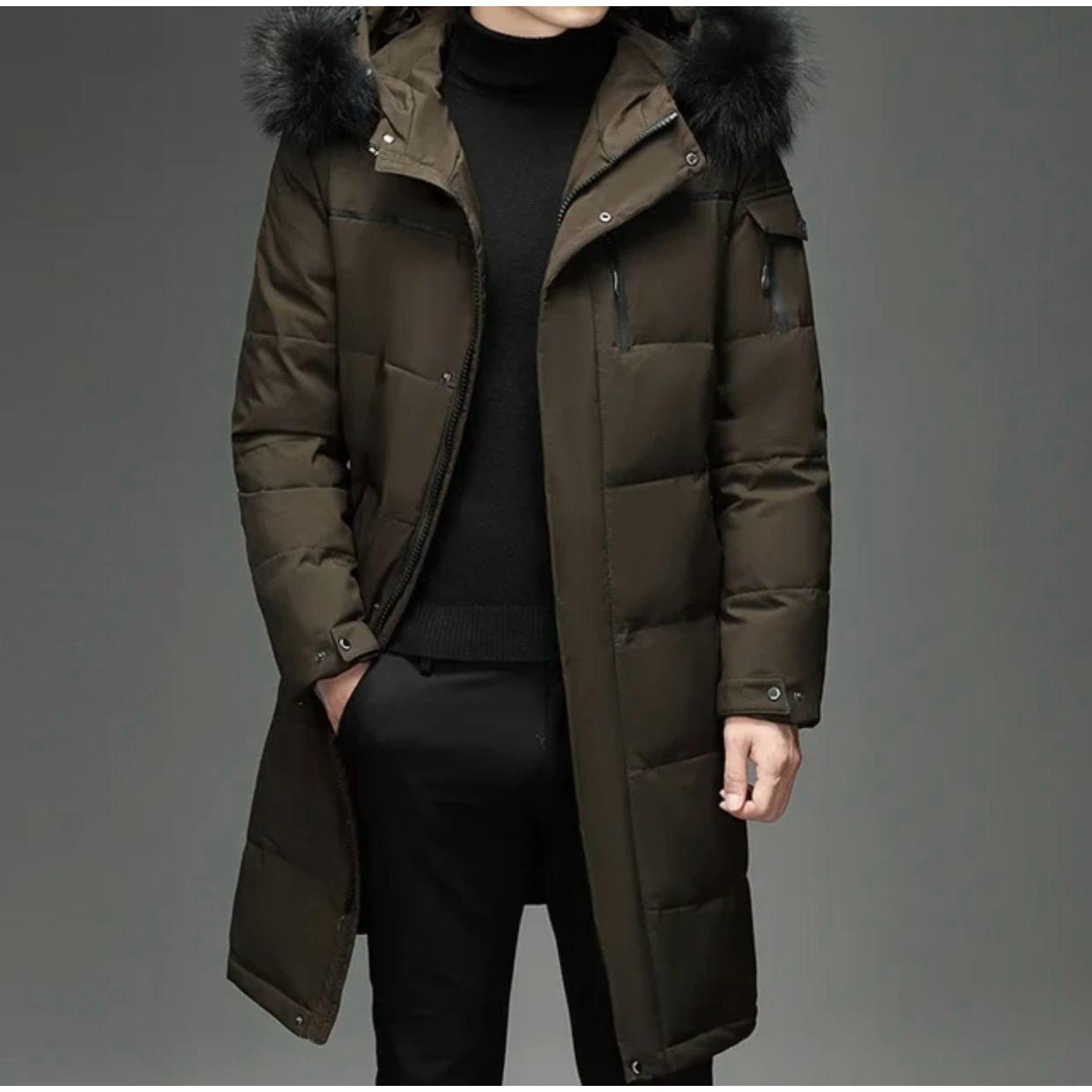 2023 New Male Fashion Long White Duck Hooded Down Parkas Men's ...