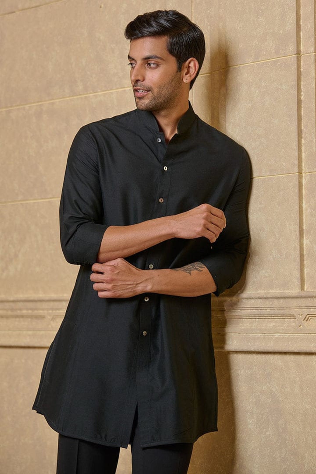 Two-sided Men's Kurta, Full Sleeve Mandarin Collar Pure Cotton Long ...