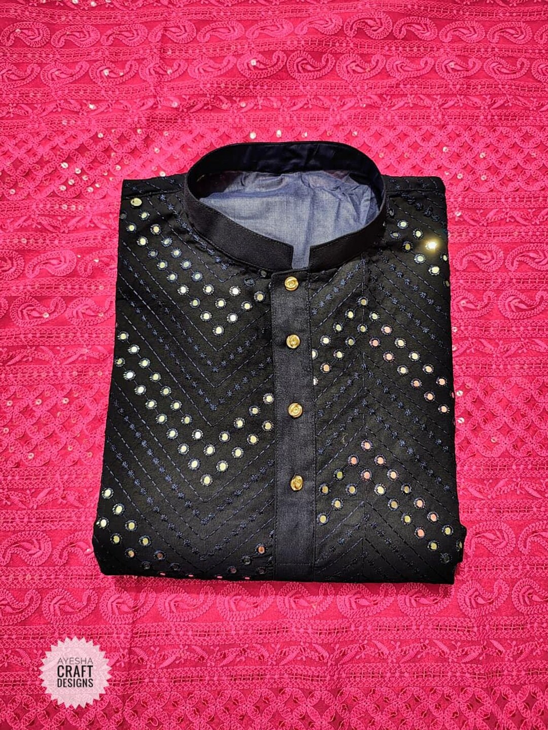 Black Zigzag Kurta for Men Mirror Work Design Kurta Party Wear Zigzag ...