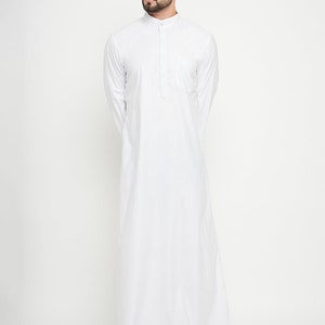 Men Indian Jubba / White Solid Mandarin Collar Thobe / Jubba With Plain ...