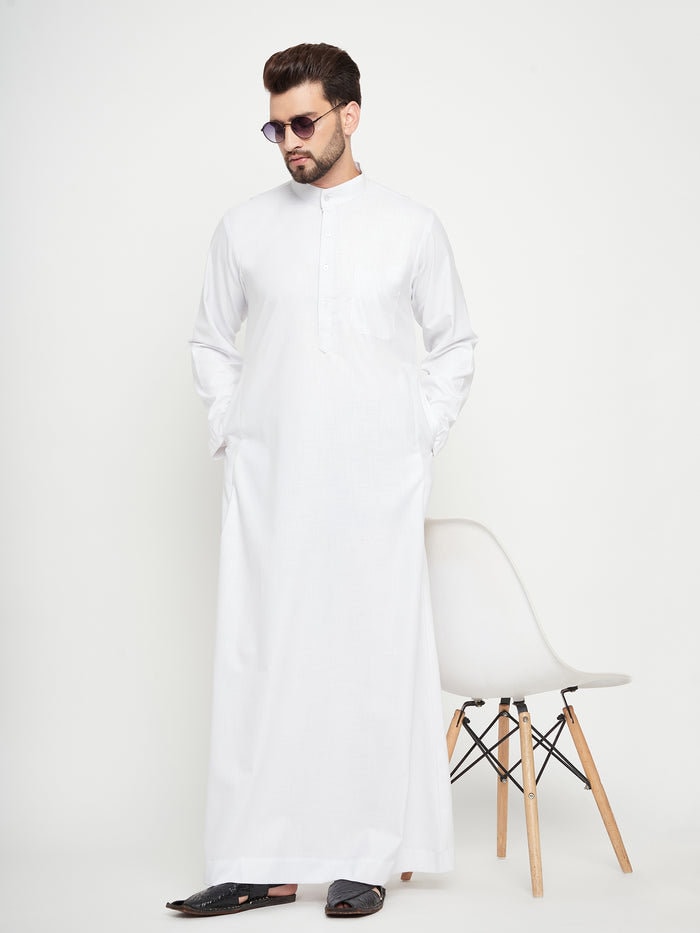 Men Indian Jubba / White Solid Mandarin Collar Thobe / Jubba With Plain ...