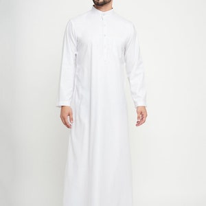 Men Indian Jubba / White Solid Mandarin Collar Thobe / Jubba With Plain ...
