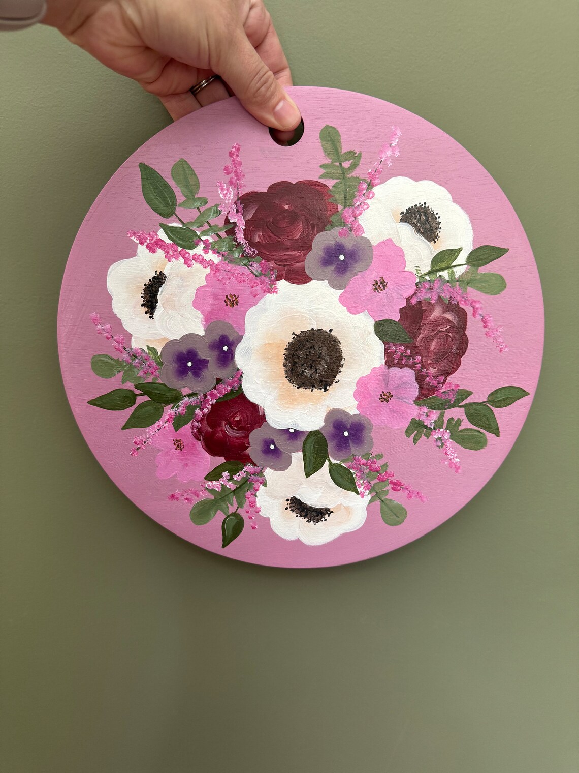 Floral Wood Round Painting - Etsy