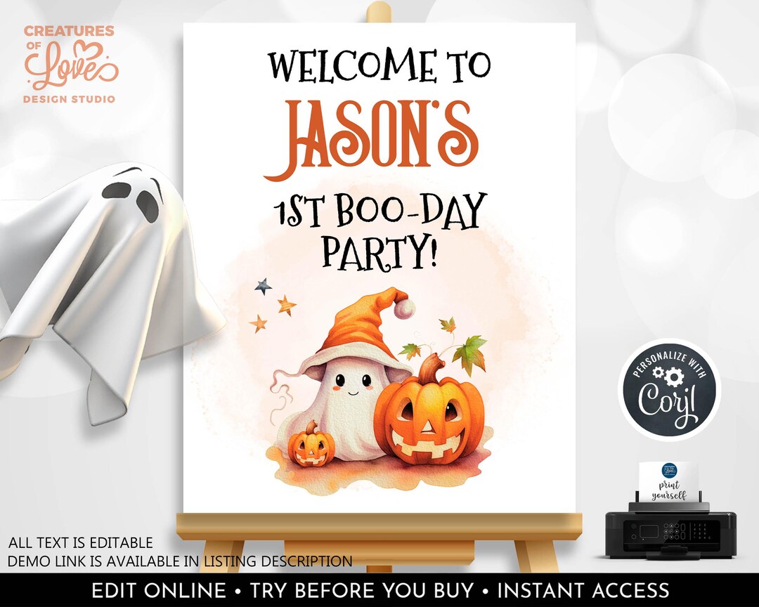 Ghost Welcome Sign Editable Halloween Birthday Party Sign Halloween ...