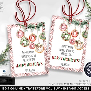 Editable Christmas Donut Tags Christmas Gift Tag Happy Holiday Treat ...