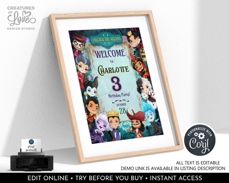 Villains Welcome Sign Editable Villains Birthday Party Sign Evil ...
