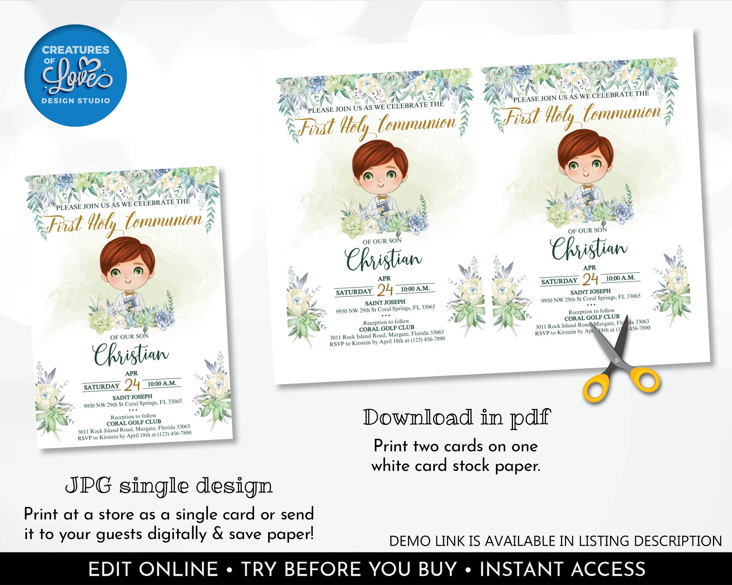 Editable First Holy Communion Invitation Boy First Communion Invitation ...