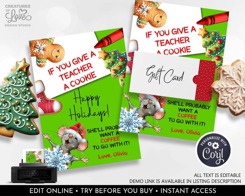 Editable Teacher Appreciation Gift Card Holder Christmas School Staff ...