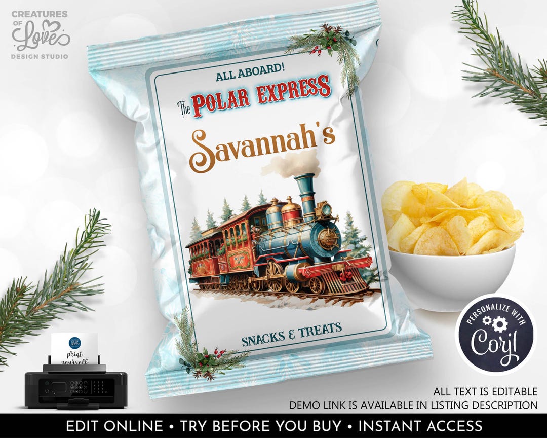 Polar Express Chip Bag Wrapper Editable North Pole Train Chip Bag ...