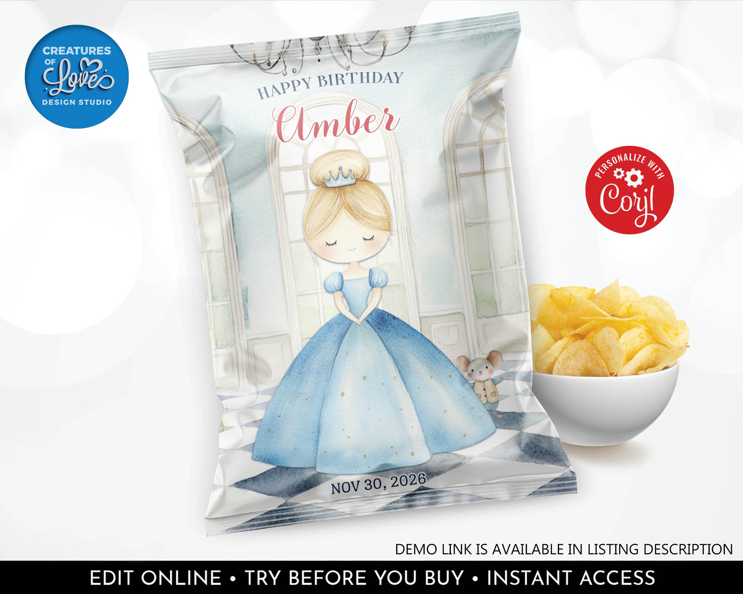 Cinderella Chip Bag Wrapper Editable Princess Cinderella Chip Bag ...