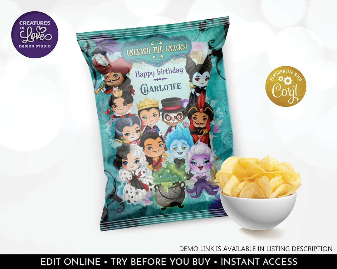 Villains Chip Bag Wrapper Editable Evil Characters Chip Bag Template ...
