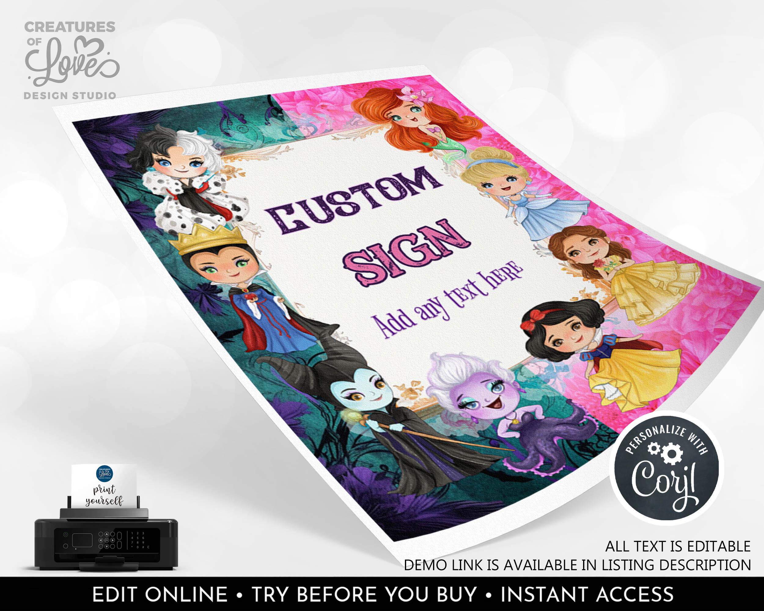Editable Princess Villains Custom Sign Princess Villains Birthday Party ...