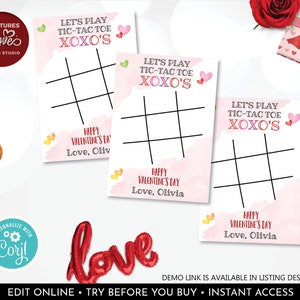 Tic Tac Toe Valentine's Day Card Valentines Day Tic Tac Tags Kids Cards ...