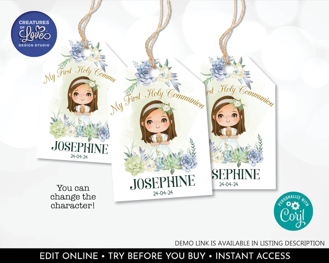 Editable First Holy Communion Favor Tags Printable Girl First Communion ...