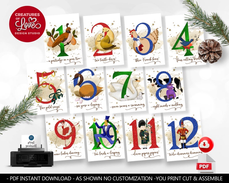 12 Days of Christmas Gift Tags Printable Twelve Days of Christmas Favor ...